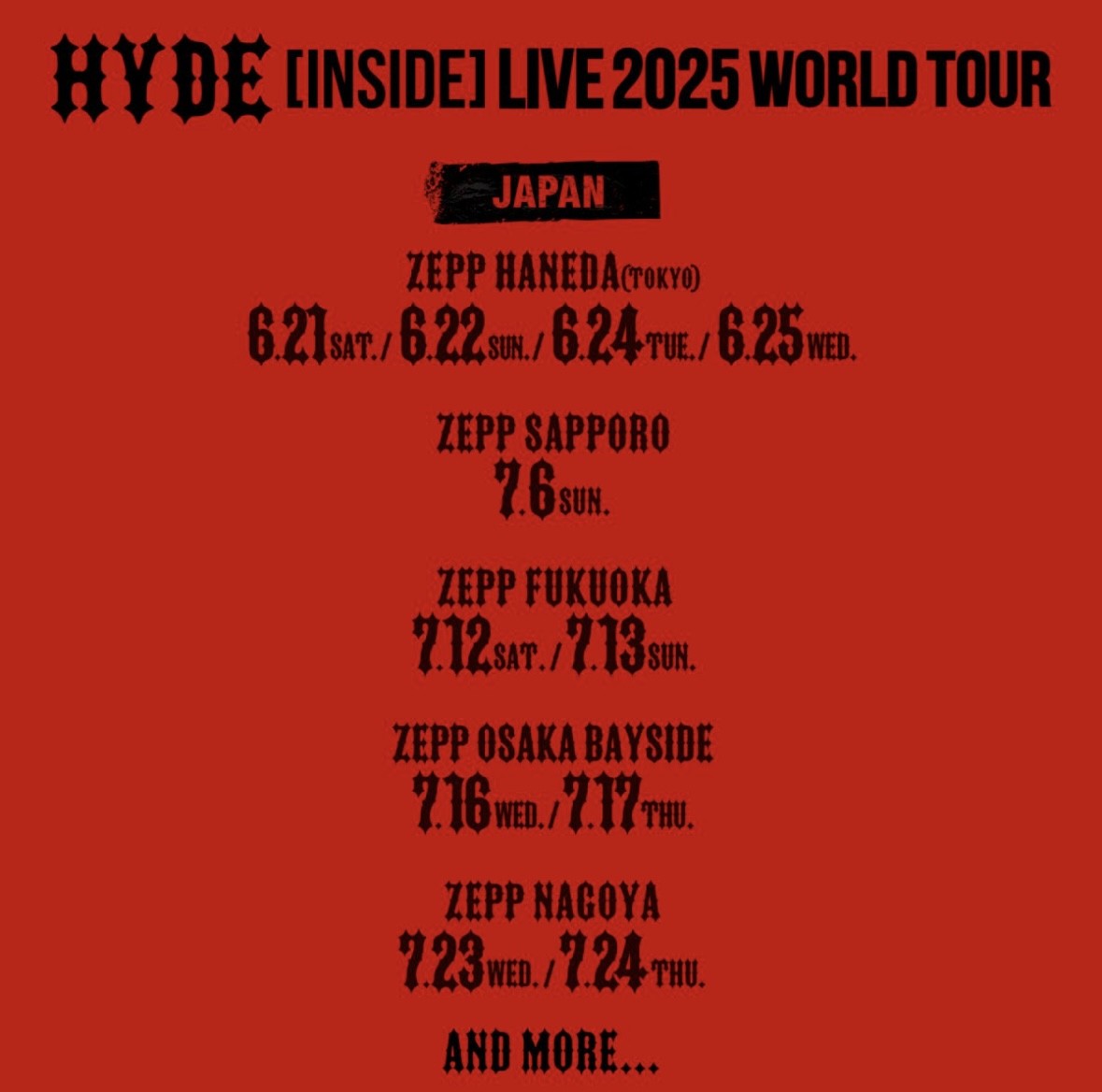 狂気に満ちた芸術の続きがここに！ HYDE [INSIDE] LIVE 2025 WORLD TOUR セトリ予想